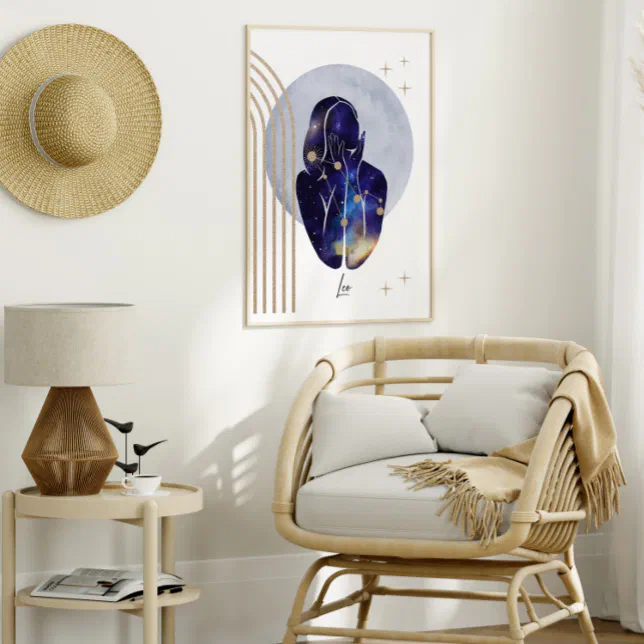 Leo Feminine Blue Zodiac Design Poster | Zazzle