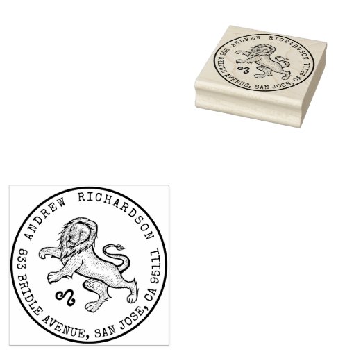 Leo Lion Zodiac Hand-drawn Crest | Return Address Rubber Stamp | Zazzle