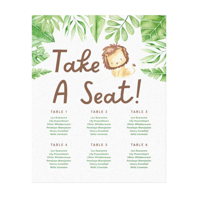 Leo Safari Baby Shower Seating Chart Canvas | Zazzle