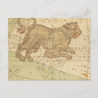 Leo star sign restored antique map Postcard | Zazzle