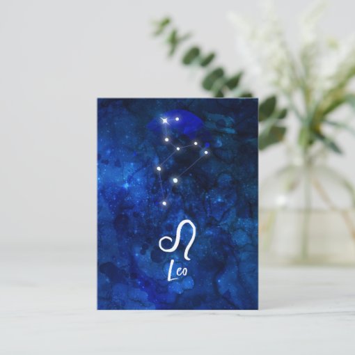 Leo Zodiac Constellation Dark Blue Galaxy Postcard | Zazzle
