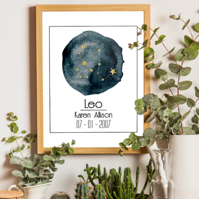 Leo Zodiac Sign: Custom Name & Birthday Poster | Zazzle
