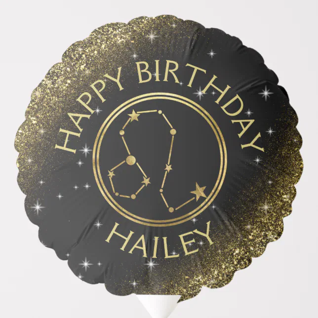 Leo Zodiac Sign Gold Glitter Happy Birthday Balloon | Zazzle