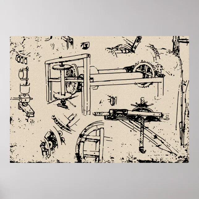 Leonardo da Vinci Inventions Drawing Poster | Zazzle