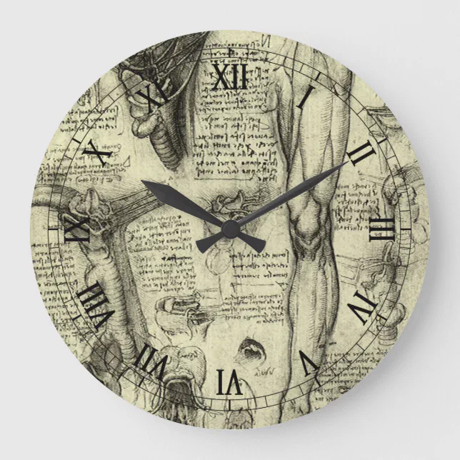 Leonardo da Vinci Vintage Human Anatomy Larynx Leg Large Clock | Zazzle