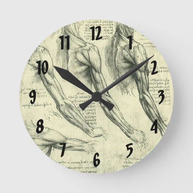 Leonardo da Vinci's Arm and Shoulder Anatomy Round Clock | Zazzle