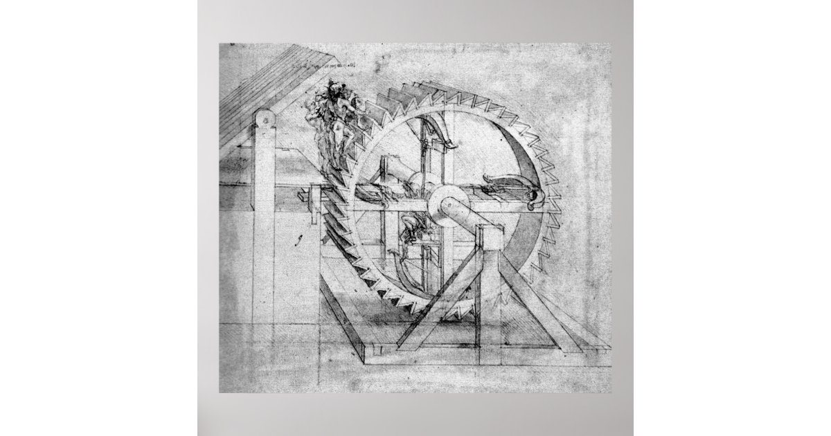 Leonardo Wooden Gears Drawing Poster | Zazzle