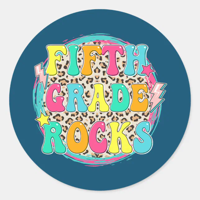 Leopard 5th Grade Rocks Student First Day Of Classic Round Sticker | Zazzle