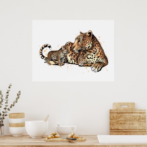 Leopard And Cub Poster | Zazzle