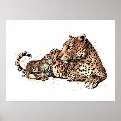 Leopard And Cub Poster | Zazzle