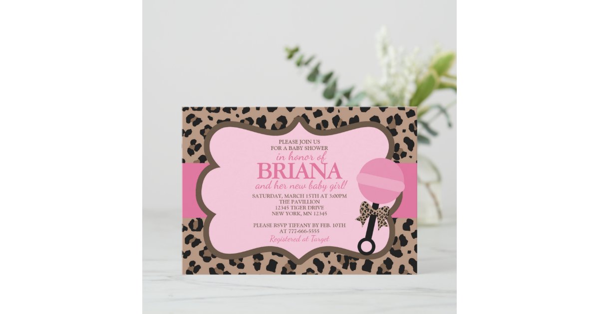 Leopard and Pink Baby Shower Invitation | Zazzle