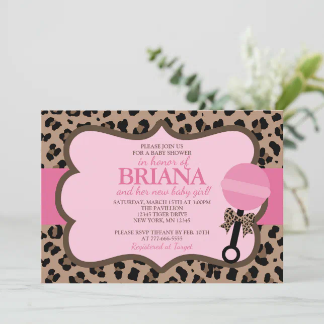 Leopard and Pink Baby Shower Invitation | Zazzle