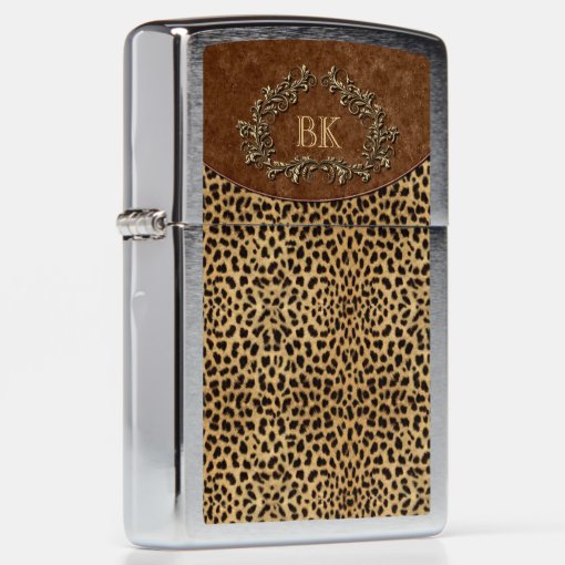 Leopard and Swirls Monogram Zippo Lighter | Zazzle