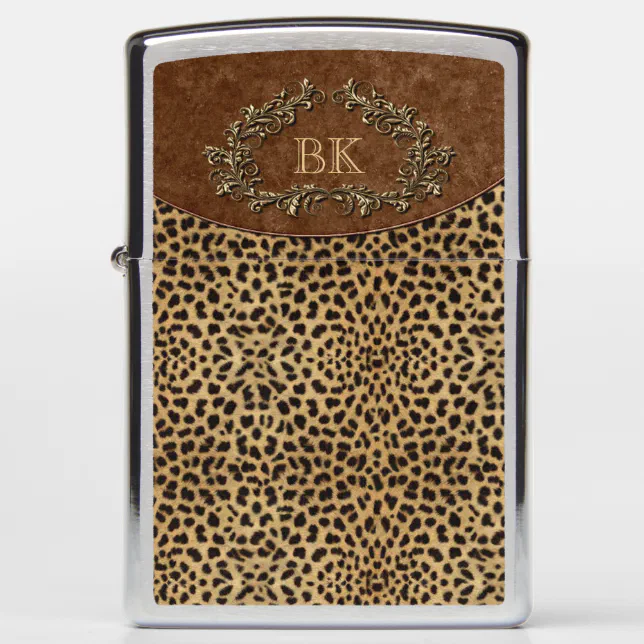 Leopard and Swirls Monogram Zippo Lighter | Zazzle