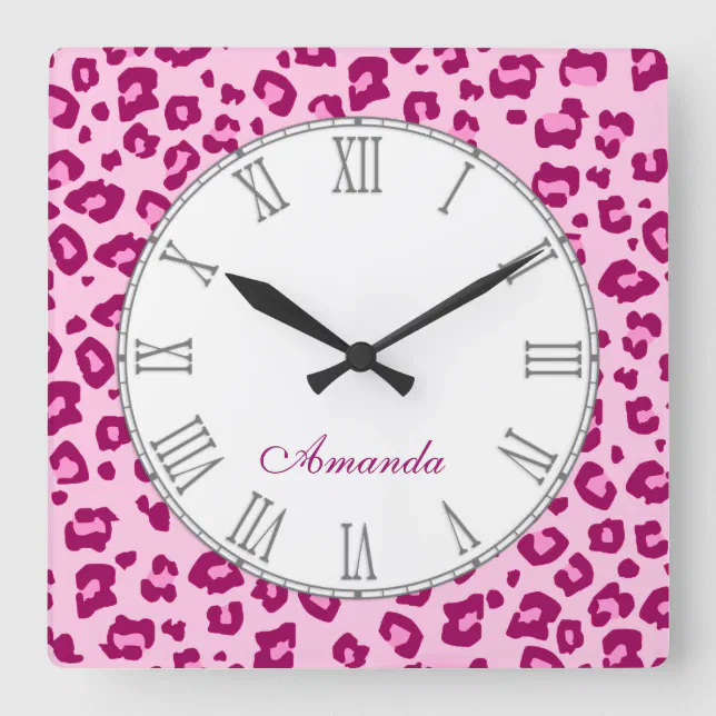 Leopard animal print pinky name wall clock | Zazzle