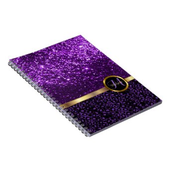 Leopard Animal Print with Purple Glitter Notebook | Zazzle