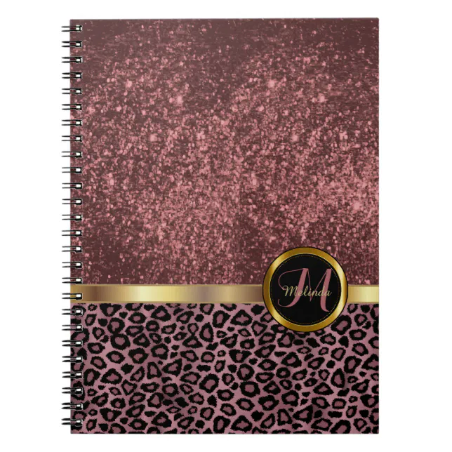 Leopard Animal Print with Rose Gold Glitter Notebook | Zazzle