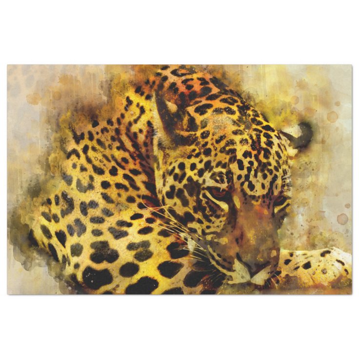 Leopard Artistic Watercolor Decoupage Tissue Paper | Zazzle