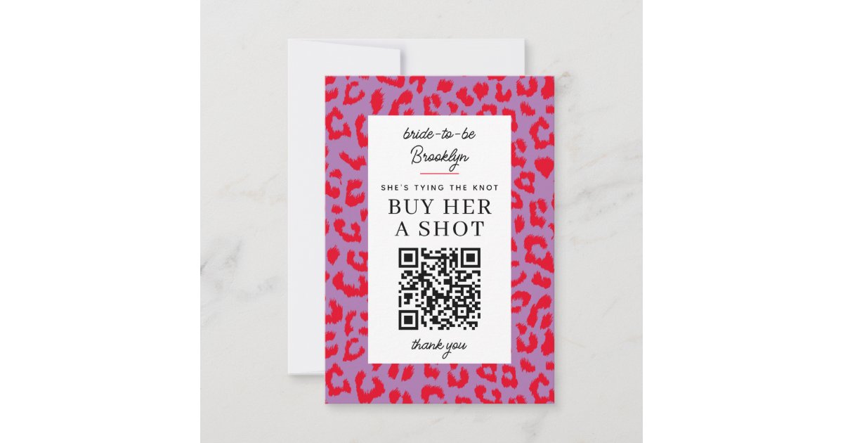 Leopard Bachelorette Party Buy a Shot QR Payment Invitation | Zazzle
