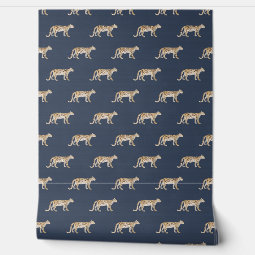 Leopard Botanical Watercolor Navy Blue Boy Nursery Wallpaper | Zazzle