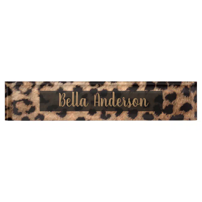 Leopard Cheetah Animal Print Glam Modern Trendy Nameplate | Zazzle