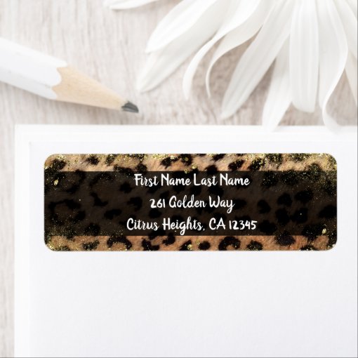 Leopard Cheetah Animal Print Gold Glitter Flecks Label | Zazzle