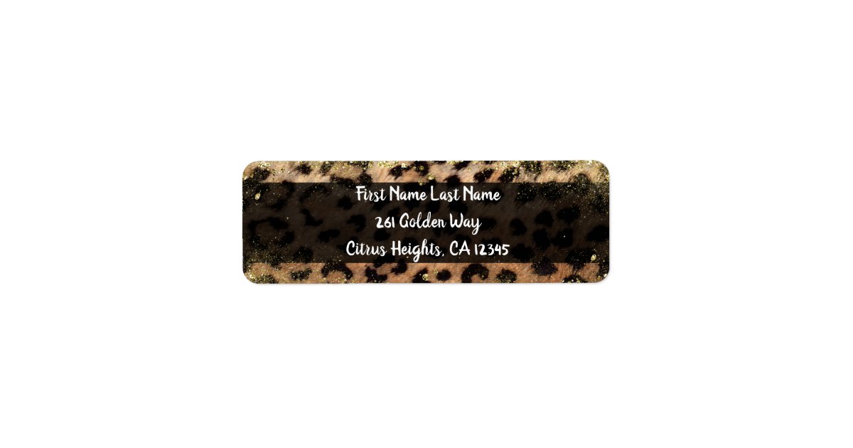 Leopard Cheetah Animal Print Gold Glitter Flecks Label | Zazzle