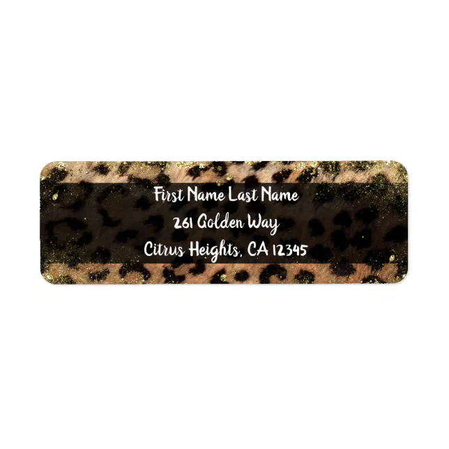 Leopard Cheetah Animal Print Gold Glitter Flecks Label | Zazzle