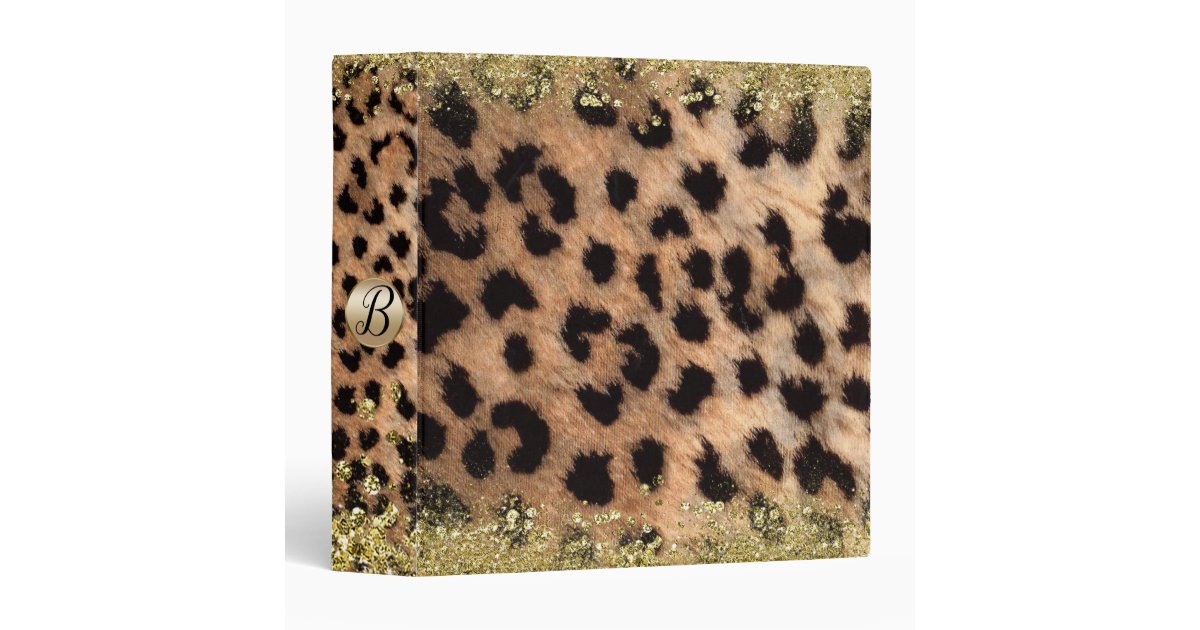 Leopard Cheetah Animal Print Gold Glitter Monogram 3 Ring Binder | Zazzle