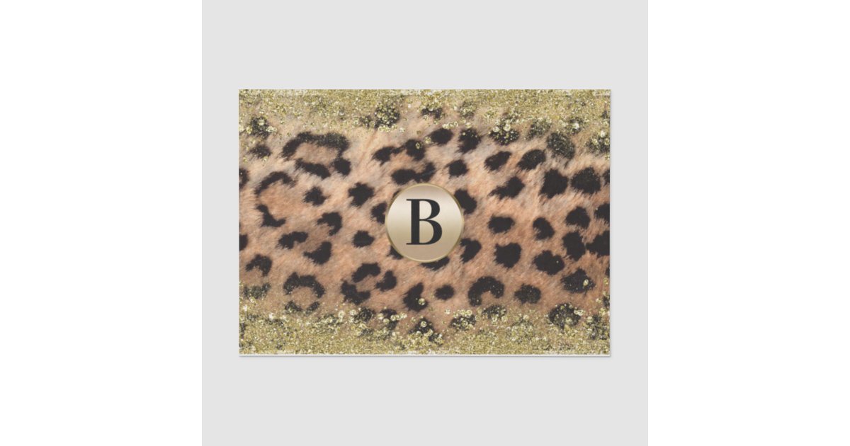 Leopard Cheetah Animal Print Gold Glitter Monogram Tissue Paper | Zazzle
