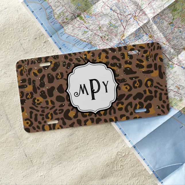 Leopard Cheetah Bronze Metallic Glitter Monogram License Plate | Zazzle