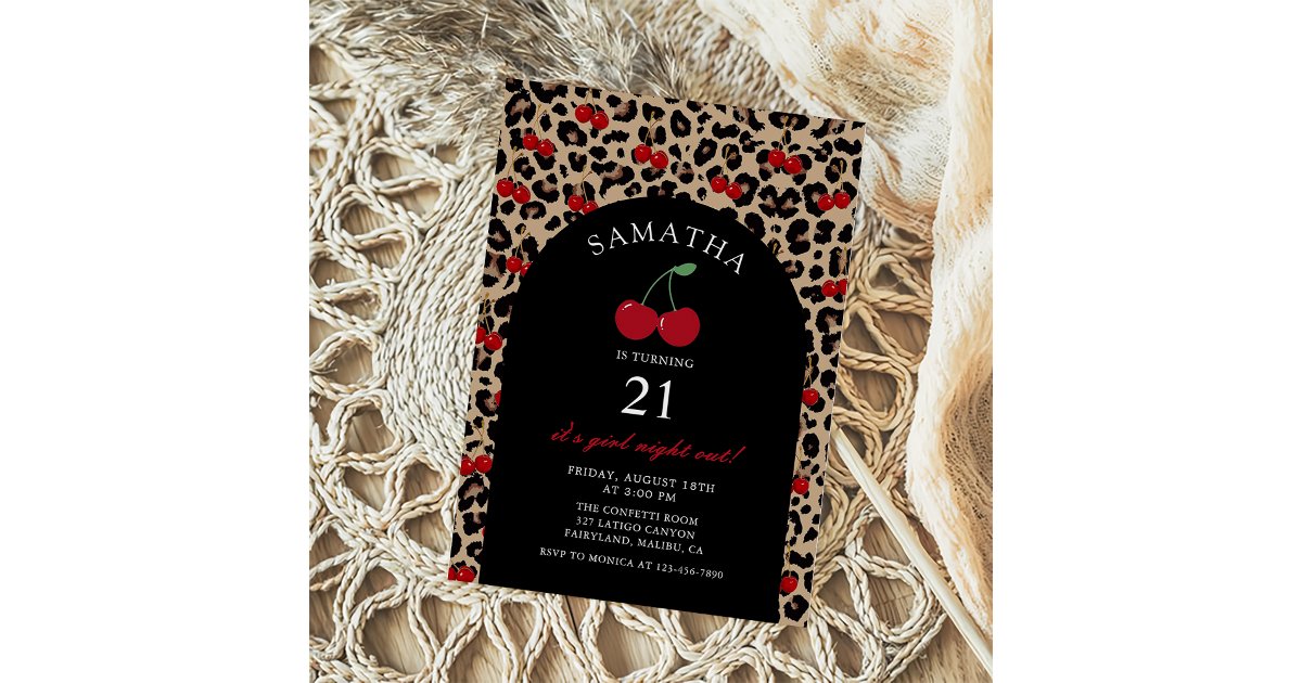 Leopard Cheetah Cherry Birthday Invitation | Zazzle