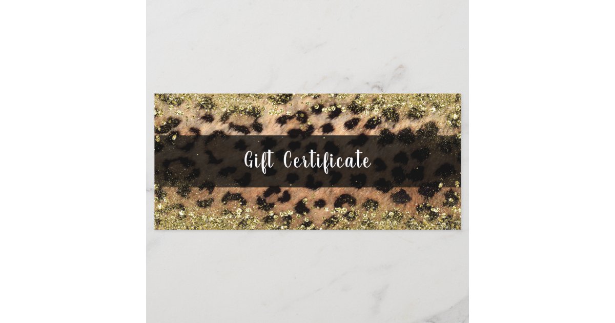 Leopard Cheetah Gold Glitter Glam Gift Certificate | Zazzle.com