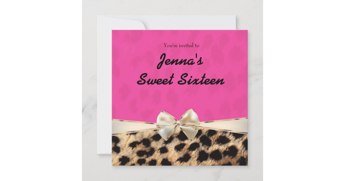 Leopard Cheetah Pink Bow Birthday Party Invitation | Zazzle