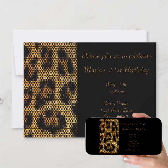 Leopard Cheetah Print Sparkle Party Invitation | Zazzle