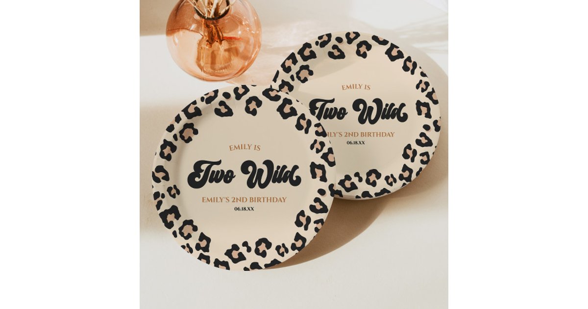 Leopard Cheetah Print Two Wild 2nd Birthday Party Paper Plates | Zazzle