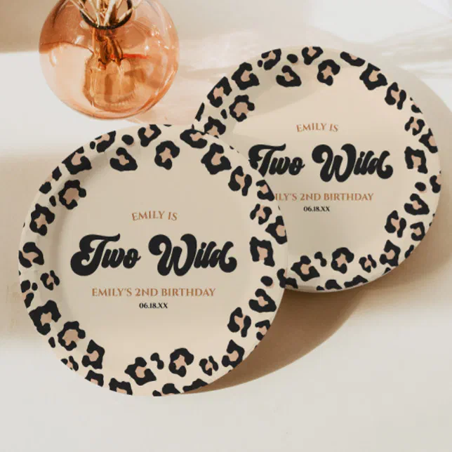 Leopard Cheetah Print Two Wild 2nd Birthday Party Paper Plates | Zazzle