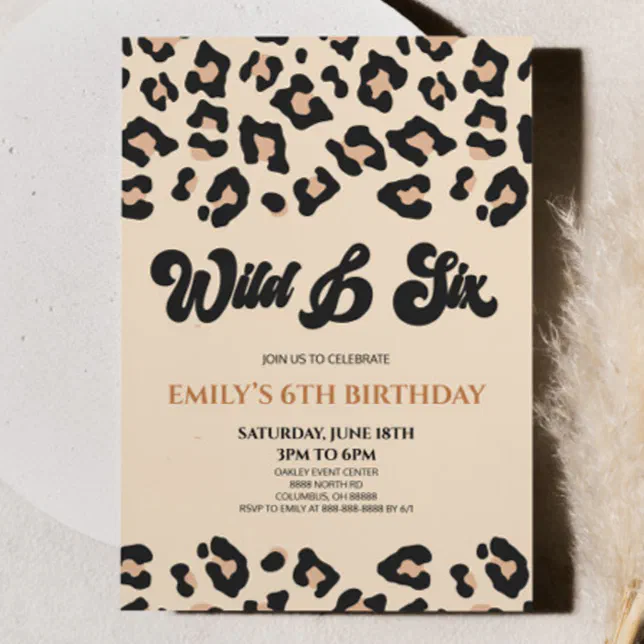 Leopard Cheetah Wild & Six 6th Birthday Party Invitation | Zazzle