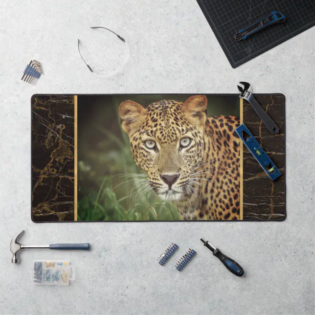 Leopard Closeup Face Photo Desk Mat | Zazzle