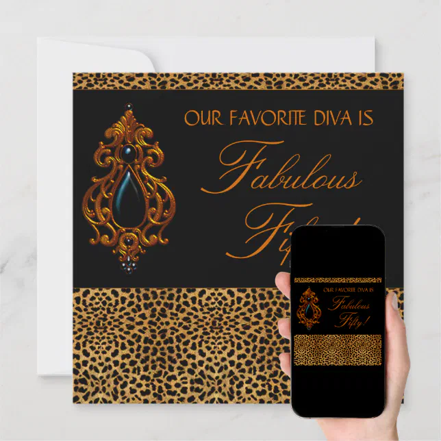Leopard Diva Womans Fabulous 50 Birthday Party Invitation | Zazzle