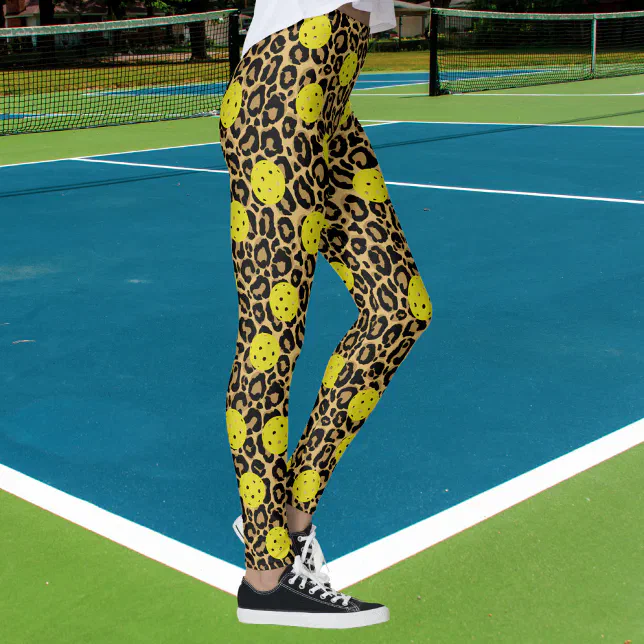 Leopard Exotic Animal Print Yellow Pickleball Leggings | Zazzle