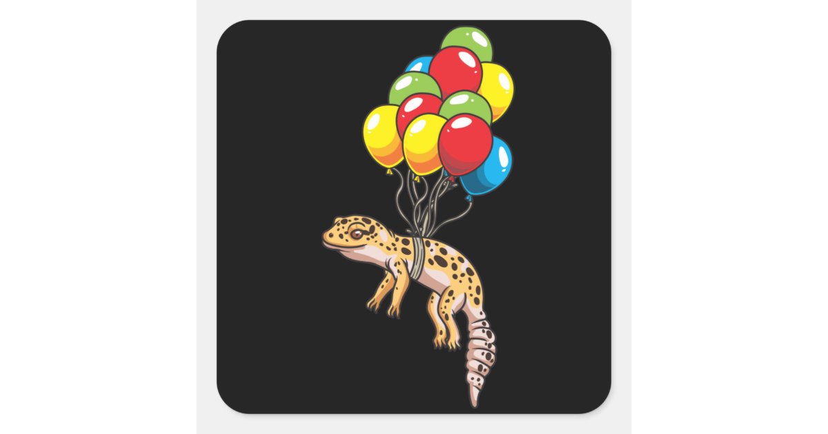 Leopard Gecko With Balloons Gift Square Sticker | Zazzle