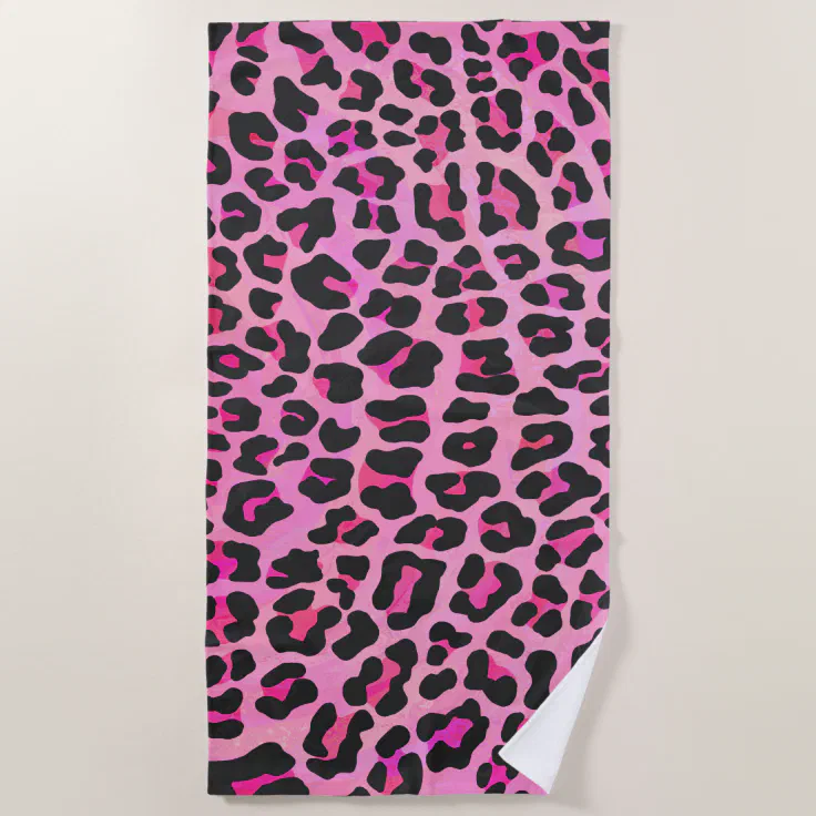 Leopard Hot Pink Painted Texture Beach Towel | Zazzle
