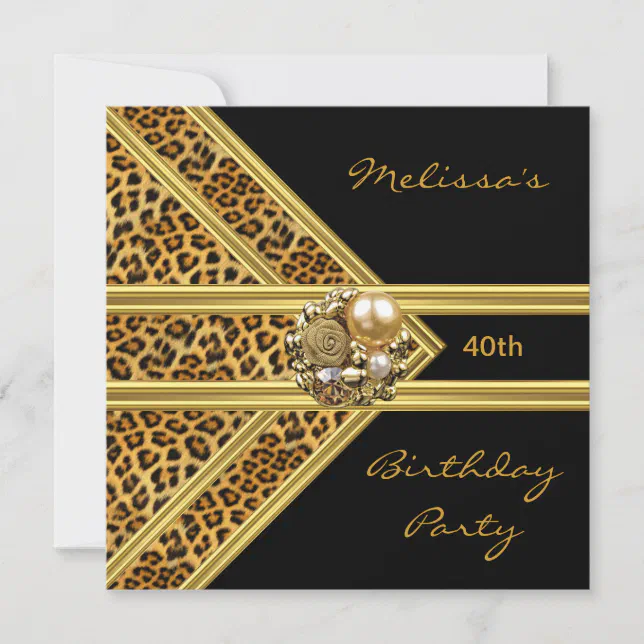 Leopard Invitation Elegant Black Velvet gold jewel | Zazzle