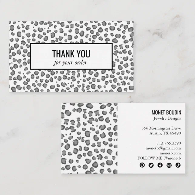 Leopard Modern Animal Print Social Media Icons Business Card | Zazzle