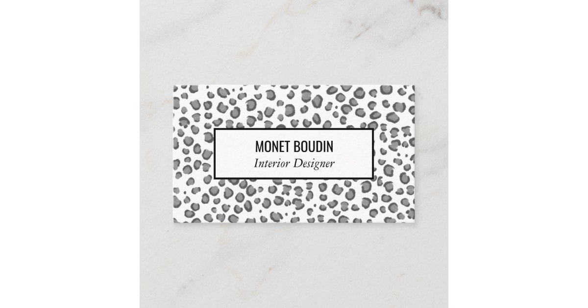 Leopard Modern Custom Black White Animal Print Business Card | Zazzle