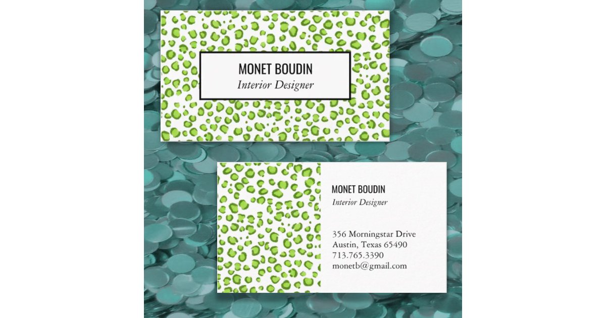 Leopard Modern Custom Green Animal Print Business Card | Zazzle