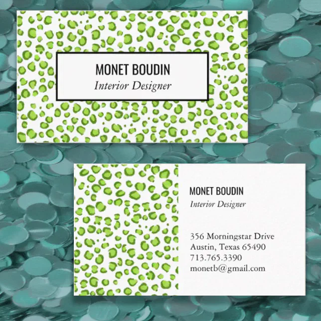 Leopard Modern Custom Green Animal Print Business Card | Zazzle