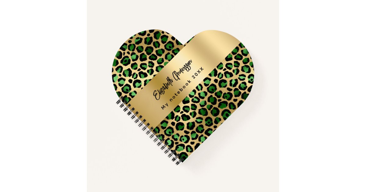 Leopard pattern emerald green gold girl school notebook | Zazzle