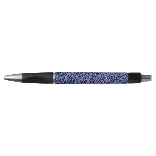 Leopard Pattern in Raspberry on Electric Blue Pen | Zazzle